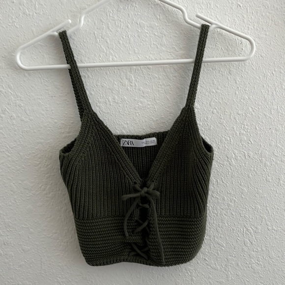 Zara | Tops | Zara Cute Knitted Top With Adjustable Tie In Center ...